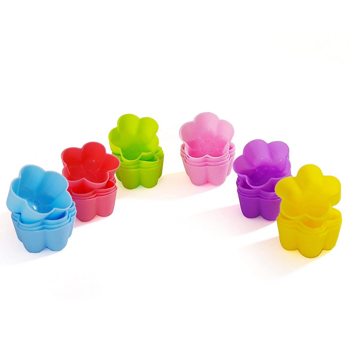 Mirenlife Reusable and Non-stick Mini Silicone Baking Cups/Muffin Cups/Mini Cupcake Liners/Mini Chocolate Holders/Truffle Cups -24 Pack-6 Vibrant Colors Flower