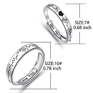 Couple Rings Valentine's Day Gifts Engagement Ring 925 Sterling Silver Heart Matching Rings for Couples Adjustable Size Promise Rings Wedding Ring