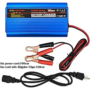 Unocho 24V Battery Charger Automatic Smart Battery Charger Maintainer 5A Trickle Charger with Alligator Clips for Charging AGM Gel Lead-Acid Batteries