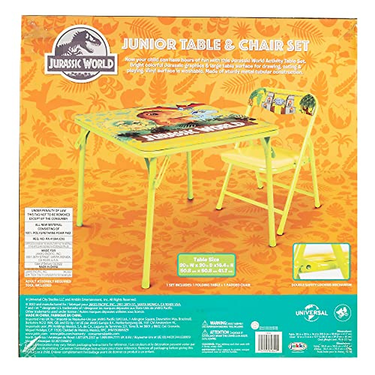Jurassic World Table & Chair Set Kids Table, 20" L x 20" W x 16.4" H