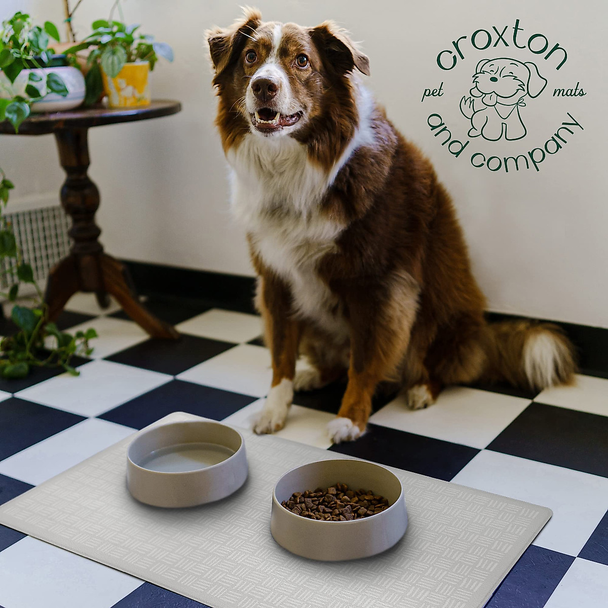 CROXTON & CO. Ultra-Durable, Large Waterproof Dog Food Mat - Stainproof, Washable Faux Leather Placemat for Food & Water Bowls | Non-Slip, Easy to Clean | Size: 16.5” x 28”