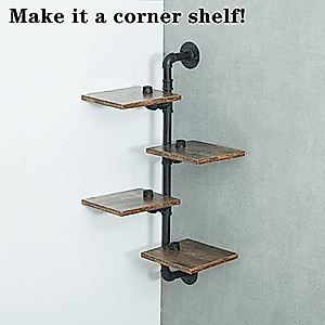 BOTAOYIYI Pipe Shelf, Industrial Pipe Shelving, 4 Tier Wall Book Shelf Corner Shelves with Wood Planks Wall Mounted Metal Floating Farmhouse Wall Rustic Decor Bookcase for Bathroom Bedroom Living Room