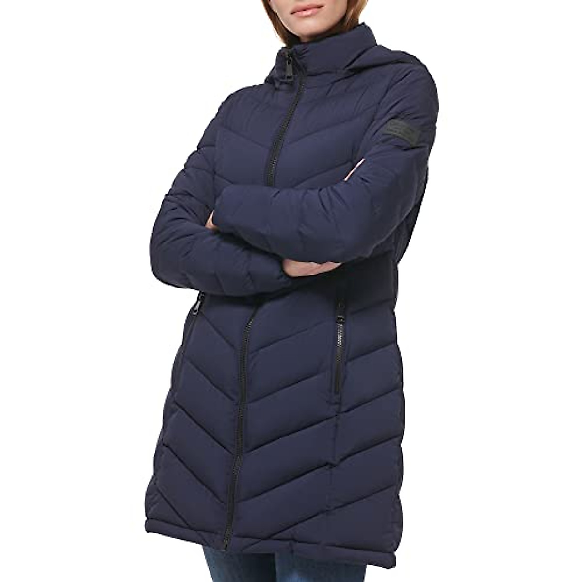 Calvin Klein Women's Chevron Quilting Casual Lightweight Jacket, Dark Navy, Medium