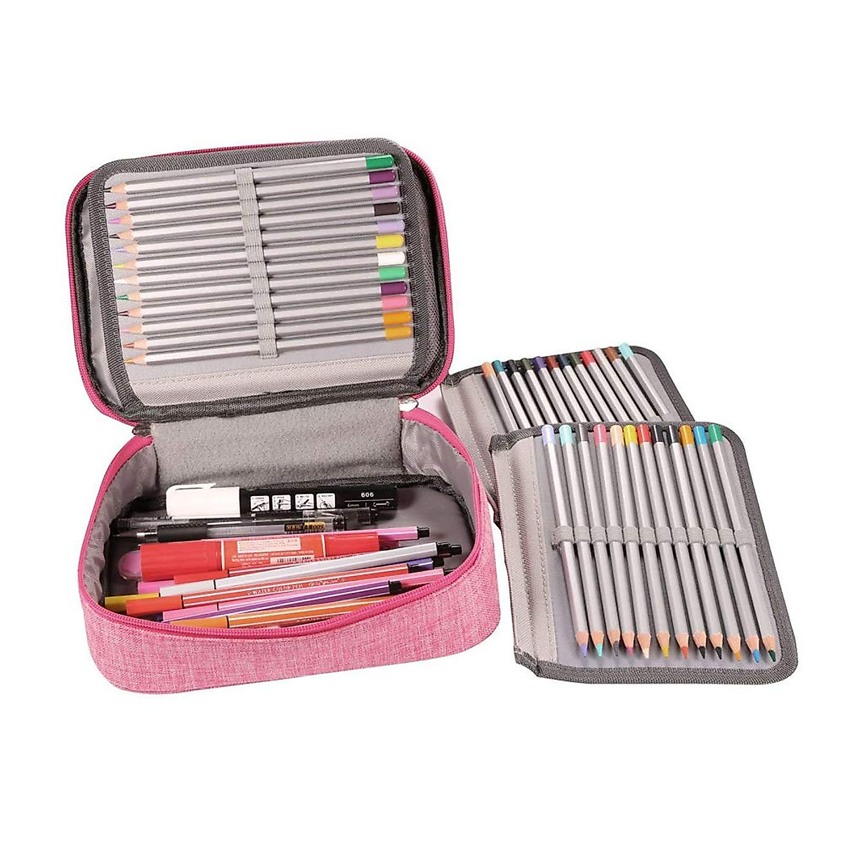 Becho Multifunction Zipper Pencil Case High Capacity Holder Pouch Pen Bag Colored Pencil Pen Box 72 Slots (Pink)