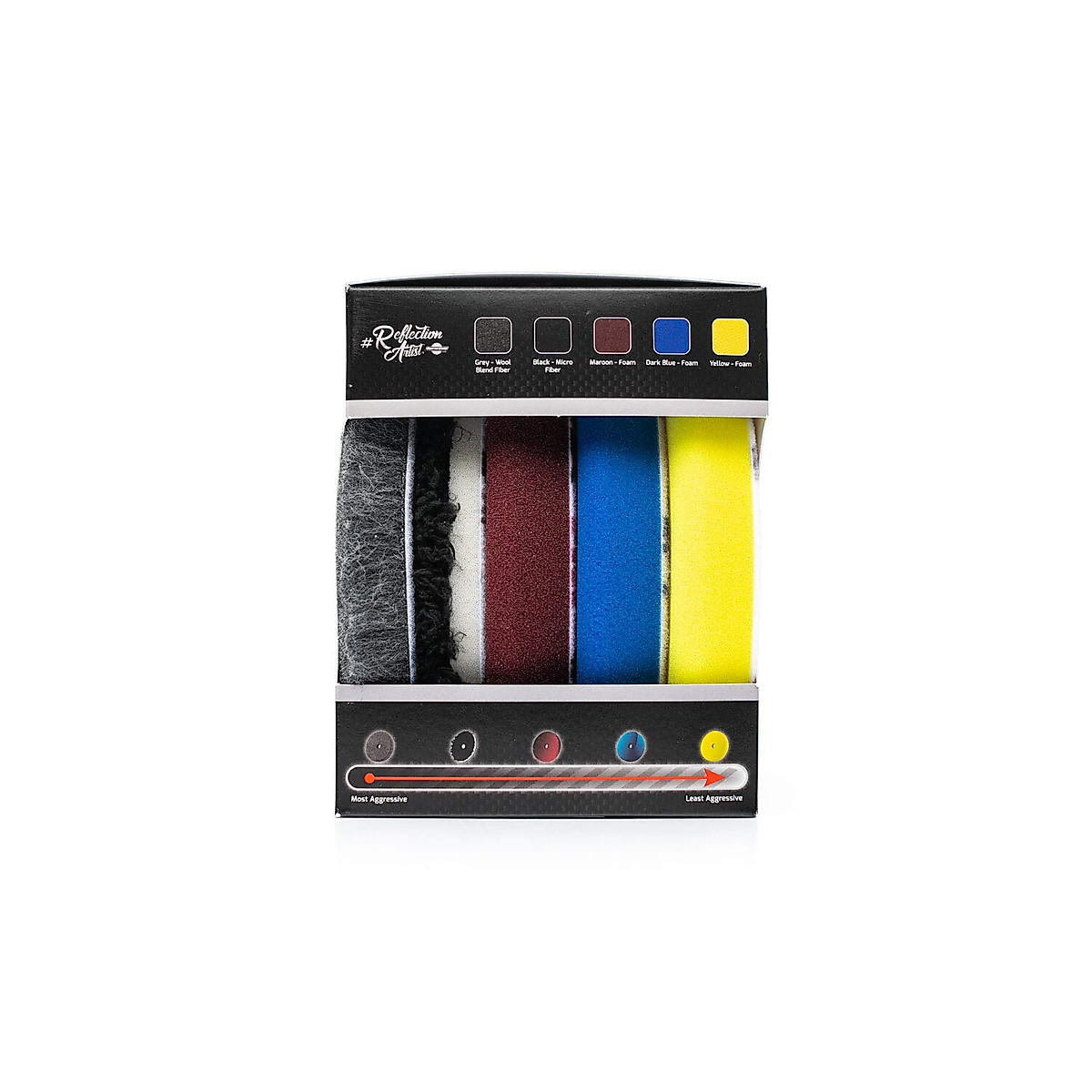 The Rag Company - Buff and Shine Reflection Artist Complete 6" Buffing Kit - Combination of Five Pads, URO line, Easy to Use Combo