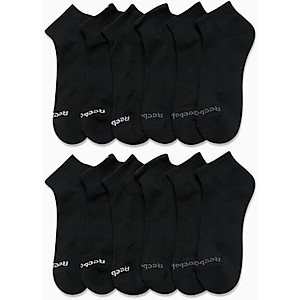 Reebok Men's Athletic Quarter Socks with Cushion Comfort (12 Pack), Size 6-12.5, All Black