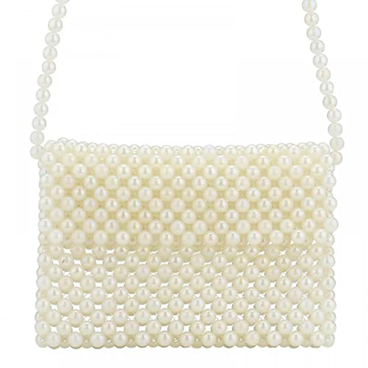 Women Shoulder Bag Girls Pearl Purse Tote bag Handmade Weave Beaded Crossbody Bag for Daily Evening Party (Beige)