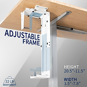 VIVO Adjustable Under Desk and Wall Mount for PC 3.5 - 7.8 inches Wide, Computer Case CPU Holder with Swivel and Secure Locking, White, MOUNT-PC01W