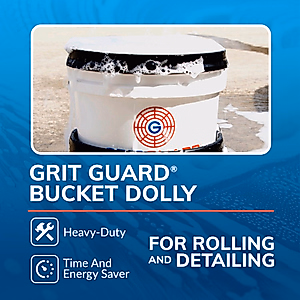 GRIT GUARD Bucket Dolly with Wheels - Rolling Detailing Wash Bucket with 5 Wheels and 2 Locking Casters Compatible with 2.5, 4, 5 and 6 Gallon Buckets (Green, 3" Red Casters)