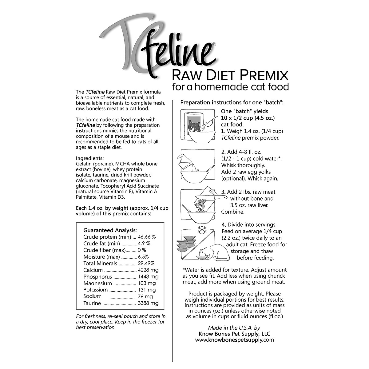 TCfeline RAW Cat Food Premix/Supplement to Make a Homemade, All Natural, Grain Free, Holistic Diet – Original Version with No Liver Egg Free Formula (Regular 14 oz)