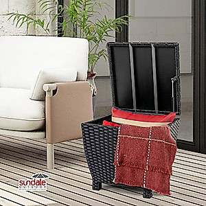 Sundale Outdoor Small Deck Storage Box with Lid, 13 Gallon Small Outdoor Bin Storage Container for Toys Cushions Towels, Patio Black Side Wicker Table with Storage-Steel, Rattan, Square