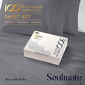 Mayfair Linen 100% Cotton Bed Sheets Queen Sheet Set - 500 Thread Count Sheets Queen Size 4 PC Set (Dark Grey), Soft, Cooling, Hotel-Quality 16" Deep Pocket Sateen Cotton Bedsheet for Hot Sleepers