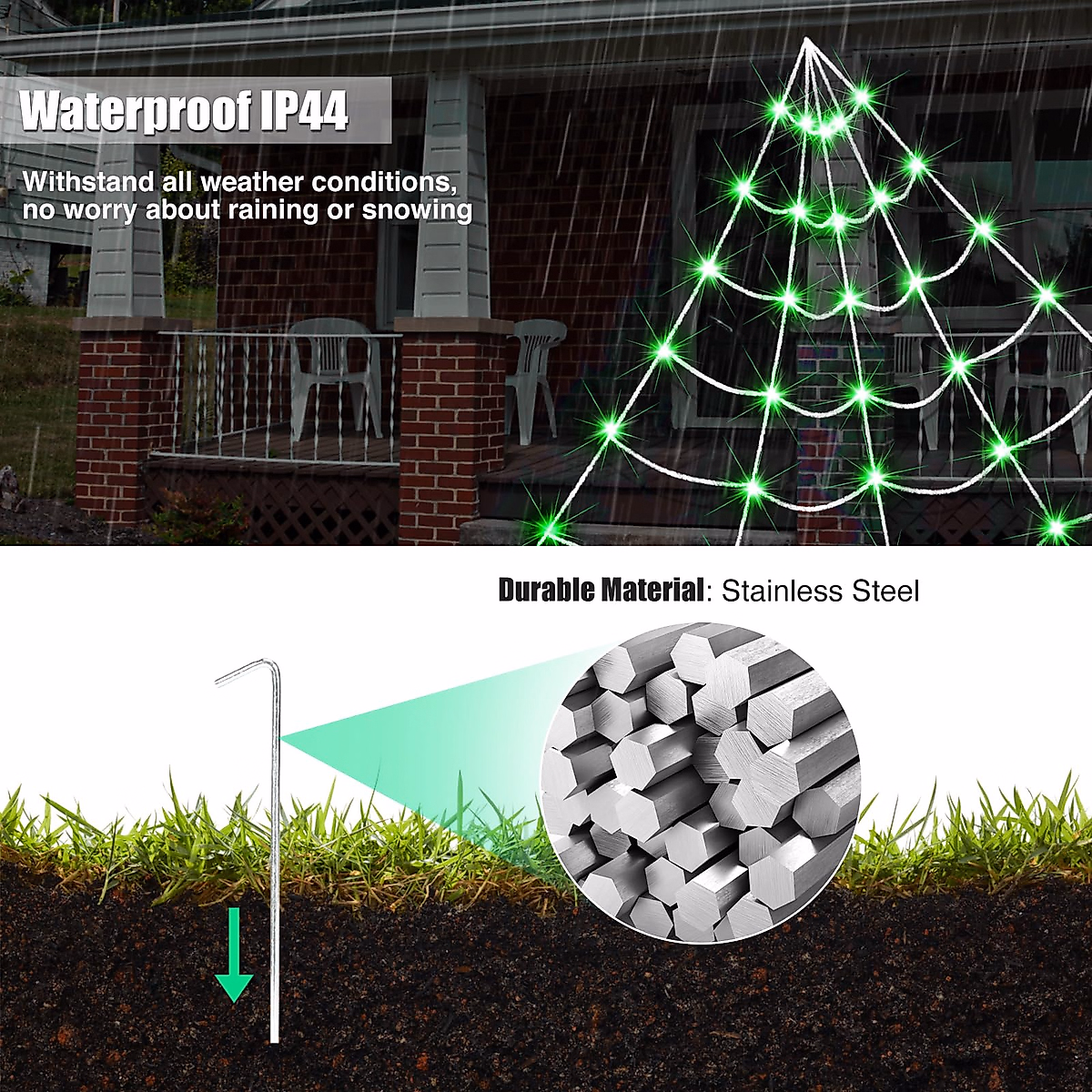 Outdoor Solar Powered Halloween Decorations Spider Web Lights, 14.8 x 16.4 FT Triangular White Spider Web with 135 LED Green Lights, Large Size Solar Halloween Decor