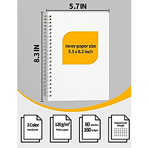 SUNEE Dotted Journal Spiral Notebook - A5 Spiral Bullet Journals with 120gsm Thick Dotted Paper, 3 Pack Dot Grid Notebook Giftable Journal for Women for School, Office, Artist Writing/Drawing, 80 Sheets, 5.7" x 8.3", Blue, Pink, Transparent