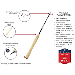 Wild Water Fly Fishing 8' Tenkara Fly Rod Complete Combo Starter Package with Flies