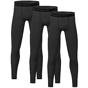4 or 3 Pack Youth Boys' Compression Leggings Tights Athletic Pants Sports Base Layer for Kids Cold Gear 3 Black M
