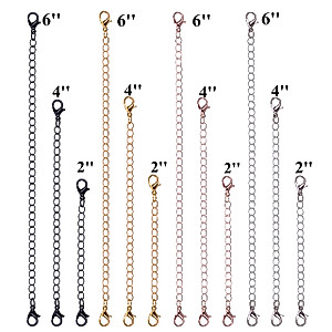 Paxuan 12pcs Stainless Steel Necklace Bracelet Anklet Chain Extender Chain Set Jewelry Extenders 2'' 4'' 6'' (12pcs)