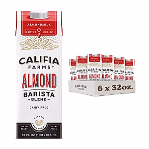 Califia Farms - Original Almond Barista Blend Almond Milk 32 Oz (Pack Of 6), Shelf Stable, Dairy Free, Plant Based, Vegan, Gluten Free, Non GMO, High Calcium, Milk Frother, Creamer
