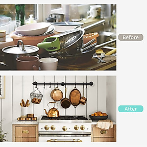 ROTHLEY Hanging Pot Rack Hanger: 23.7 Inch Stainless Steel Pot and Pan Hanger Pot Rack Wall Mounted Hanging Pots and Pans Rack Pot Hangers for Kitchen Wall Kitchen Rail with Hooks（Matt Black）