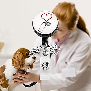 FEELMEM Veterinarian Gift Medical Stethoscope Retractable Badge Holder Reel Clip Veterinary Student Gift Veterinary Assistant Jewelry Pet Owner Rescue Jewelry (Veterinarian)