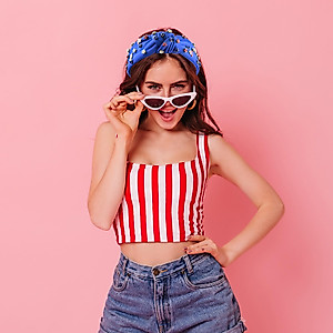 ABONDEVER Patriotic Rhinestone Knotted Headband Headbands for Women Crystal Wide American Flag Top Knot Headband 4th of July Independence Day Hair Accessories Holiday Gifts(Blue-Star)