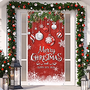Christmas Door Cover Merry Christmas Background Banner Xmas Fabric Door Banner Photography Hanging Cover Photo Booth Props Decorations for House Door, 70.9 x 35.4 Inch (Snowflake)