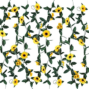 WXBOOM 4pcs Artificial Sunflower Vine Hanging Sunflower Garland Silk Artificial Flowers with Garland Garden Craft Art Party Wedding and Home Decoration