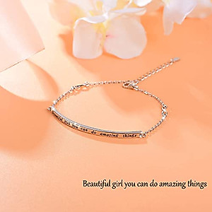 IOHUPCI Sterling Silver Bracelet Gift For Women Sister Mother Friends - Engraved Inspirational Charm Bracelets Adjustable Bangle Jewelry (Beautiful women You can do Amazing Things)