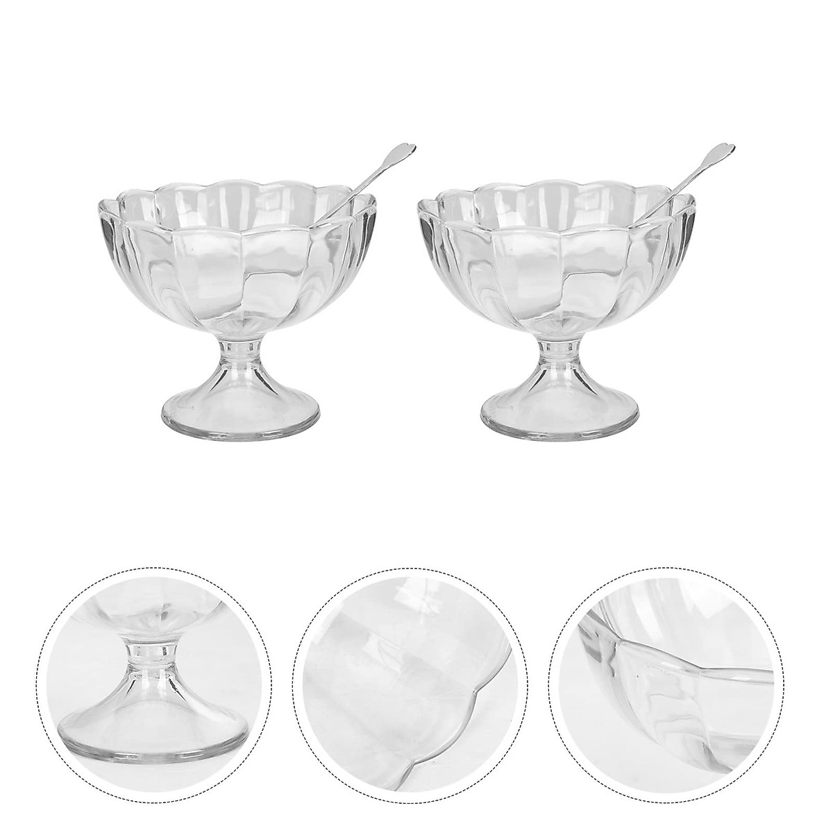 Cabilock Small Dessert Cup with Spoon Cute Footed Tulip Clear Dessert Bowls Cups Perfect for Dessert Sundae Ice Cream Fruit Salad Snack Pudding Cups 2 Sets (4.33x3.54 inch)