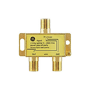 GE Digital 2-Way Coaxial Cable Splitter, 2.5 GHz 5-2500 MHz, RG6 Compatible, Works with HD TV, Satellite, High Speed Internet, Amplifier, Antenna, Gold Plated Connectors, Corrosion Resistant, 33526