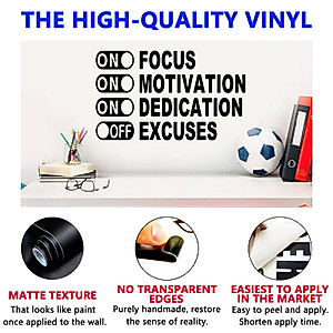 Motivational Wall Decals, Gym Wall Decor, Vinyl Art Stickers Quotes Inspirational Sports Positive Exercise Workout Fitness Running Home On Focus On Motivation On Dedication Off Excuses 34"x20.4"