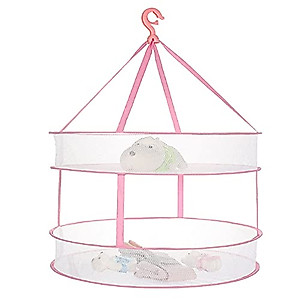 Oikejias 2-Tier Foldable Sweater Mesh Dryer, Potable Hanging Drying Rack Flat Clothes Drying Net Collapsible Laundry Hanging Mesh Rack - Pink