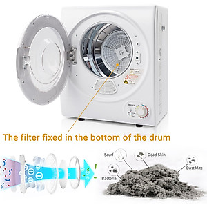 Bonnlo Portable Clothes Dryer, Front Load Electric Dryers Machine, Compact Laundry Dryers with Stainless Steel Tub, for Home, Apartment, Dorm, White (Classic Knob Control)