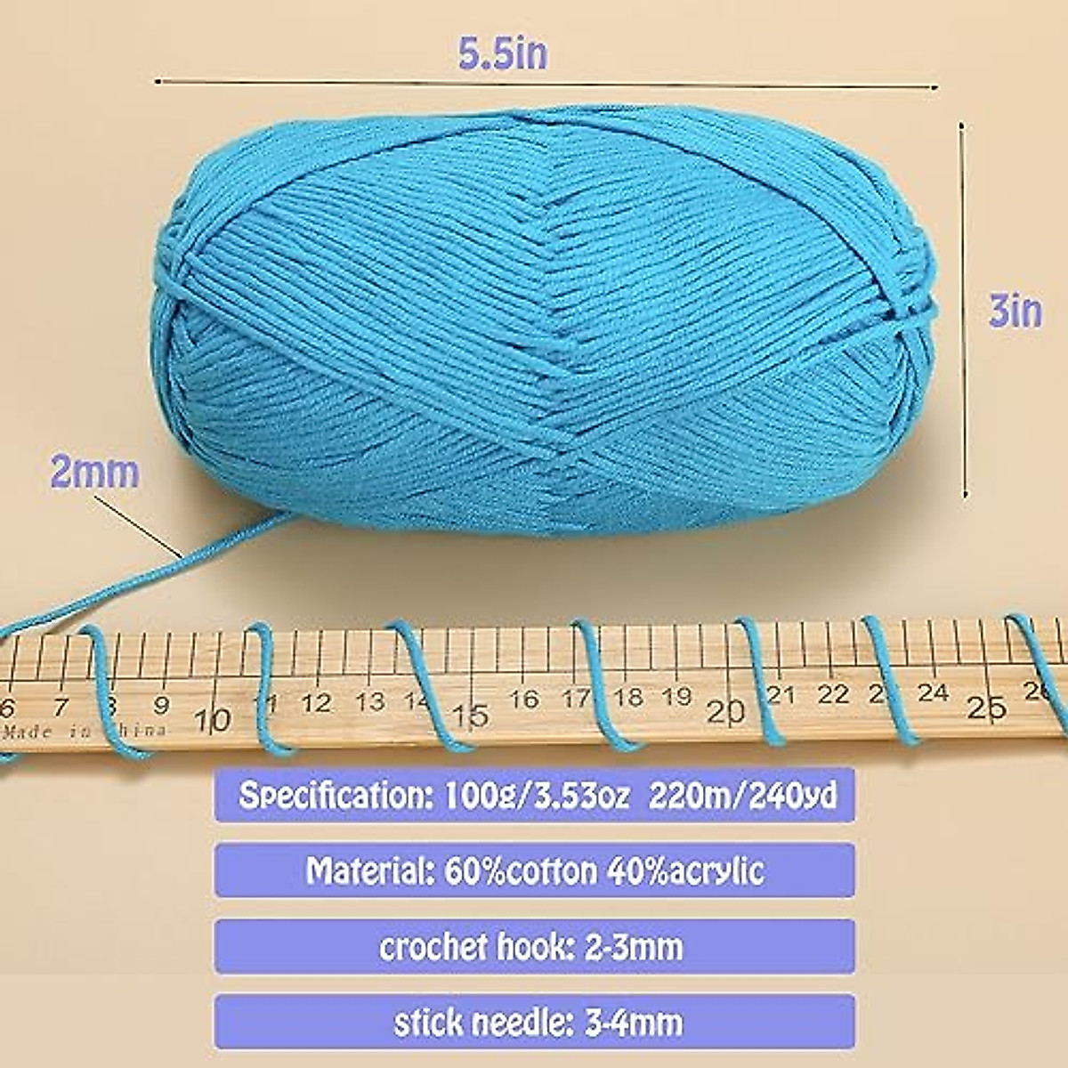 1PCS Milk Cotton Yarn,Yarn for Crochet,Amigurumi Yarn,Crochet Yarn for Crocheting,Cotton Yarn,Soft Yarn for Sweater,Hat,Socks,Baby Blankets(Dark Lake Blue)