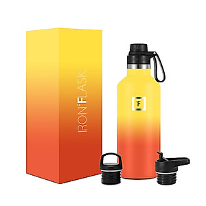 IRON °FLASK Sports Water Bottle - 3 Lids (Narrow Spout Lid) Leak Proof Vacuum Insulated Stainless Steel - Hot & Cold Double Walled Camping & Hiking Hydration Canteens - Fire, 32 Oz