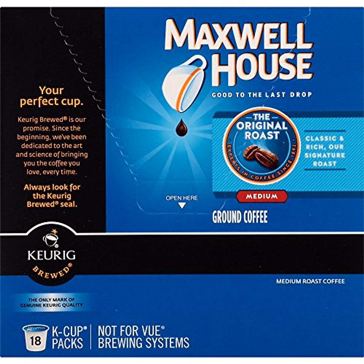 Maxwell House Original Roast Coffee, K-CUP Pods, 18 Count (Pack of 6)