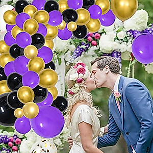 Purple Gold Black Balloon Garland Kit - 121 PCS Metallic Gold Purple Black Balloons Wednesday Party Supplies for Purple Gold Birthday Graduation 2023 Retirement Halloween Party Decoration