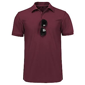 SCODI Mens Polo Shirts Performance Short Sleeve Tactical Shirts Athletic Golf Shirt 012-Wine Red 2XL