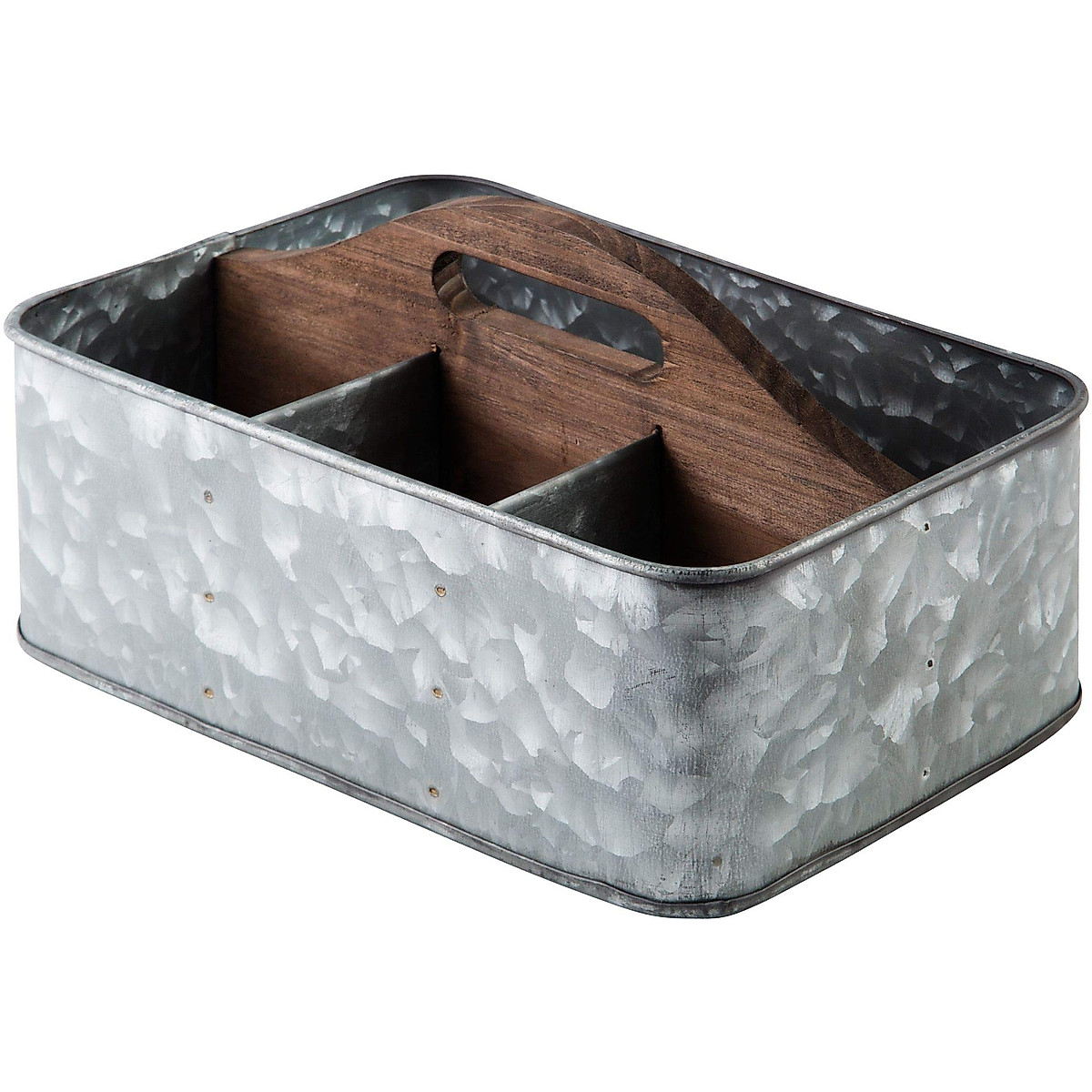 Elegant Home Galvanized Flatware Caddy Organizer For Kitchen Counter-Top/Dining Table - Comfortable Handle With Dividers For Silverware, Cutlery, Flatware, Forks, Knives, Spoons, & Napkins