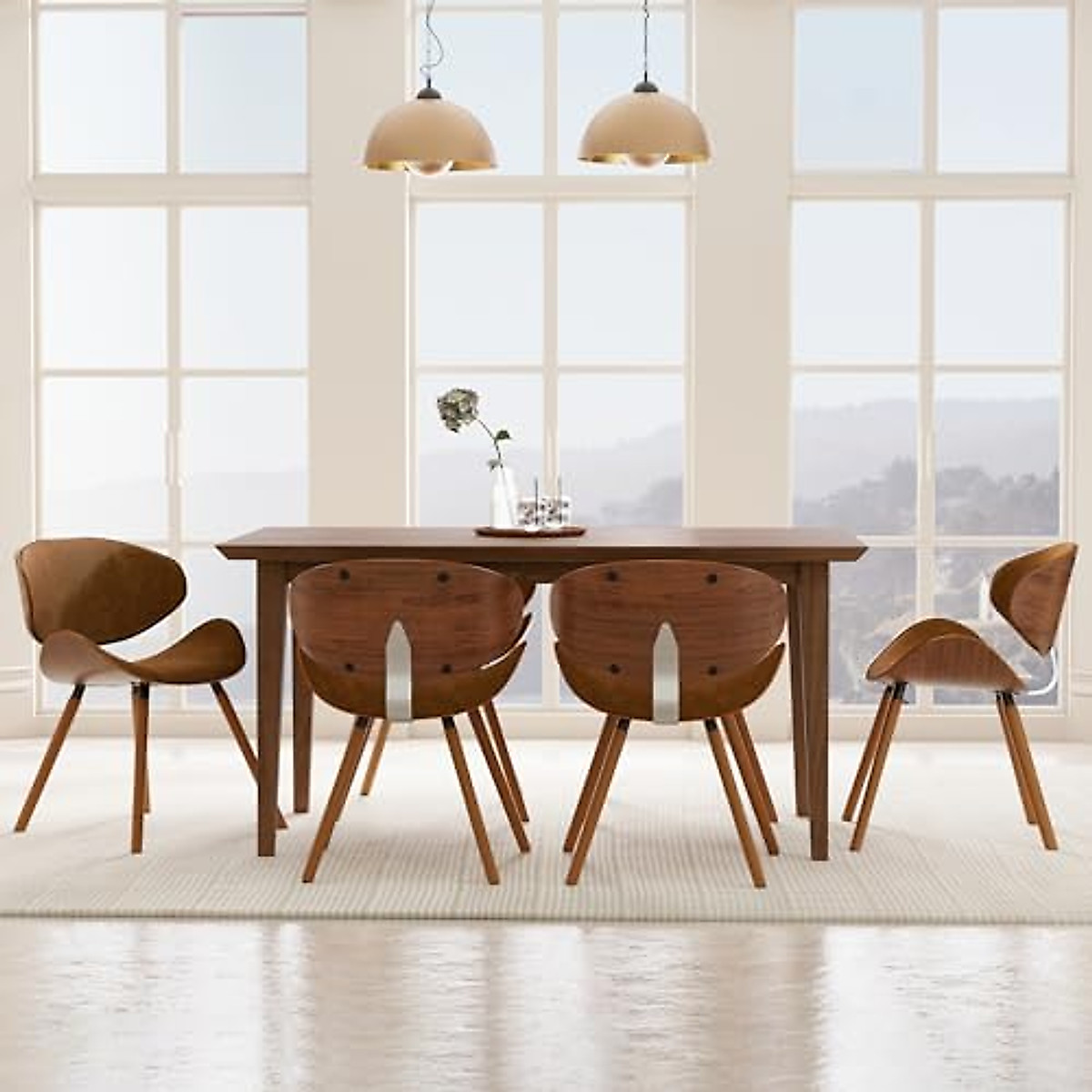 SIMPLIHOME Marana 18 Inch Wide Mid Century Modern Dining Chair in Deep Tan Vegan Faux Leather, For the Dining Room
