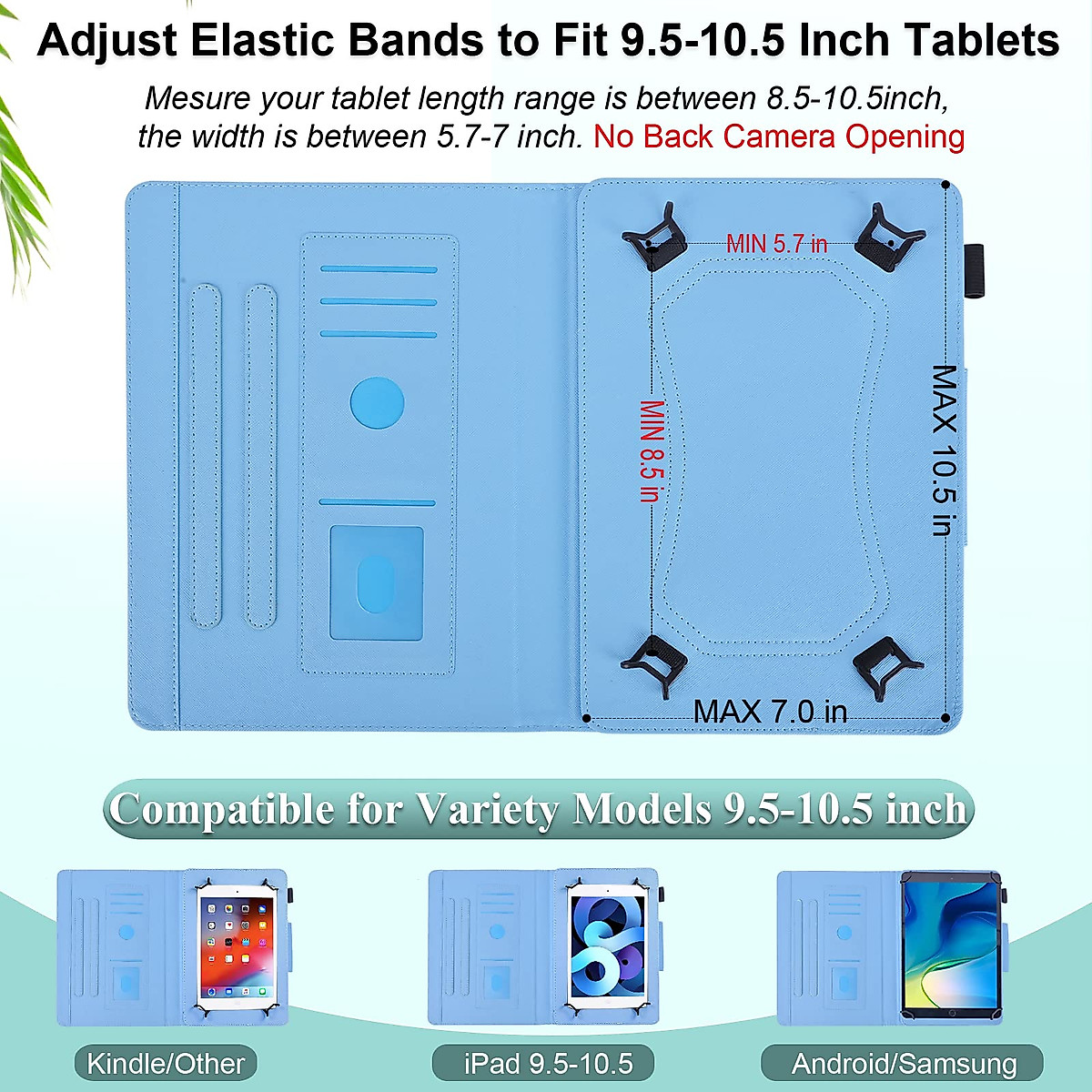 9.5-10.5 inch Tablet Case, Universal Protective Cover Stand Folio Case for 9 10 10.2 Inch Android Touchscreen Tablet, Green-Gold Marble