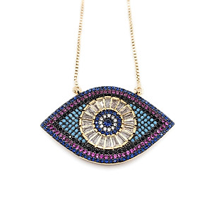 LESLIE BOULES Evil Eye Necklace for Women 18K Gold Plated Sliding Chain Protection Jewelry (FASHION)