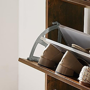 MYINDA 3-Tier Wooden Shoe Cabinet with Wooden Flip Doors for Storing 18-20 Pairs of Shoes, Suitable for Entryways, Office, Small Spaces (Brown)