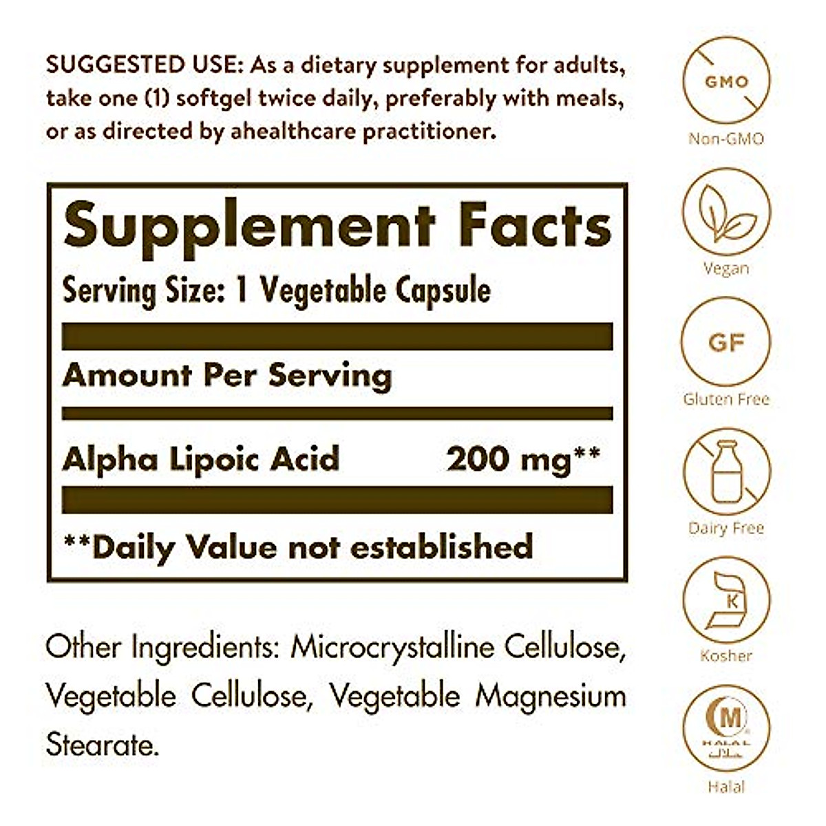 Solgar Alpha Lipoic Acid 200 mg, 50 Vegetable Capsules - Antioxidant Support - Helps to Recycle Glutathione, Vitamin C & E, CoQ-10 - Non-GMO, Vegan, Gluten Free, Dairy Free, Kosher - 50 Servings