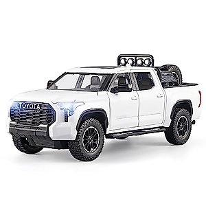 OANMYJJO Toy Trucks for Boys 1/24 Toyota Tundra Diecast Metal Model Toy Pickup Truck Pull Back Car Model with Light and Sound Toy Trucks for Boys Age 4-7(White)