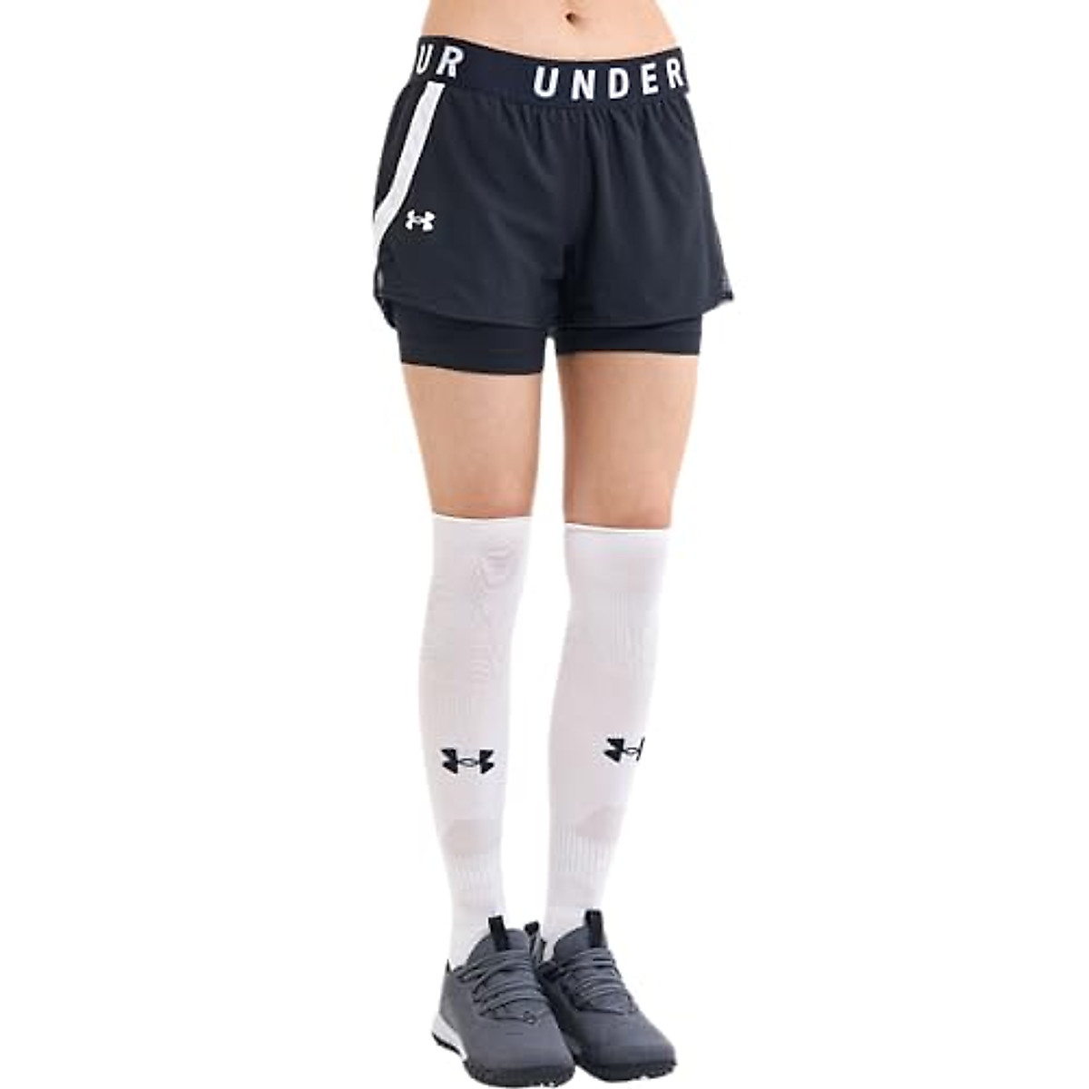 Under Armour womens Play Up 2-In-1 Shorts , Black (001)/White , Medium
