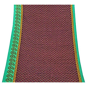 Peegli Indian Crepe Silk Brown Saree Women's Vintage Floral Sari 5 Yards DIY Fabric