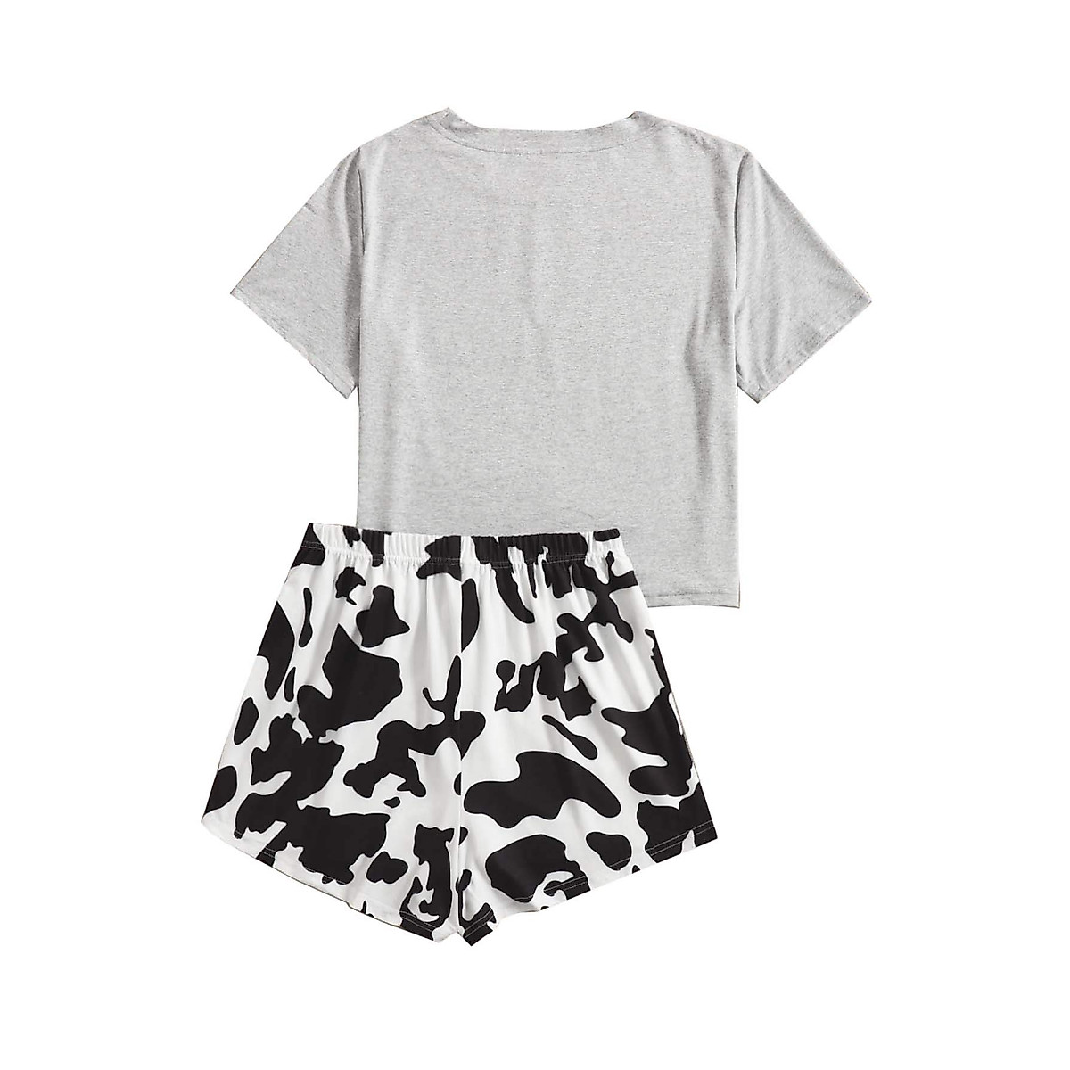 SOLY HUX Women's Cute Cartoon Print Sleepwear Short Sleeve Tee with Shorts Pajama Set Grey Cow L