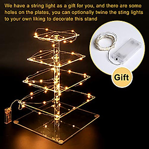 Vdomus 5-Tier Acrylic Cup Cake Stand Display Tower with LED String Lights, Dessert Tree Tower Display Tiered Cupcake Stand Holder Platter for Birthday Wedding Party Celebration, Warm