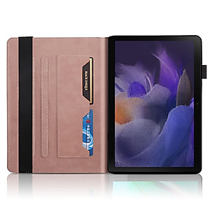Business Special Tree Pattern Cover with 2 Credit Card Slots Pencil Holder Kickstand Protective Case for Samsung Galaxy Tab A8 10.5 X200/X205-Rose Gold
